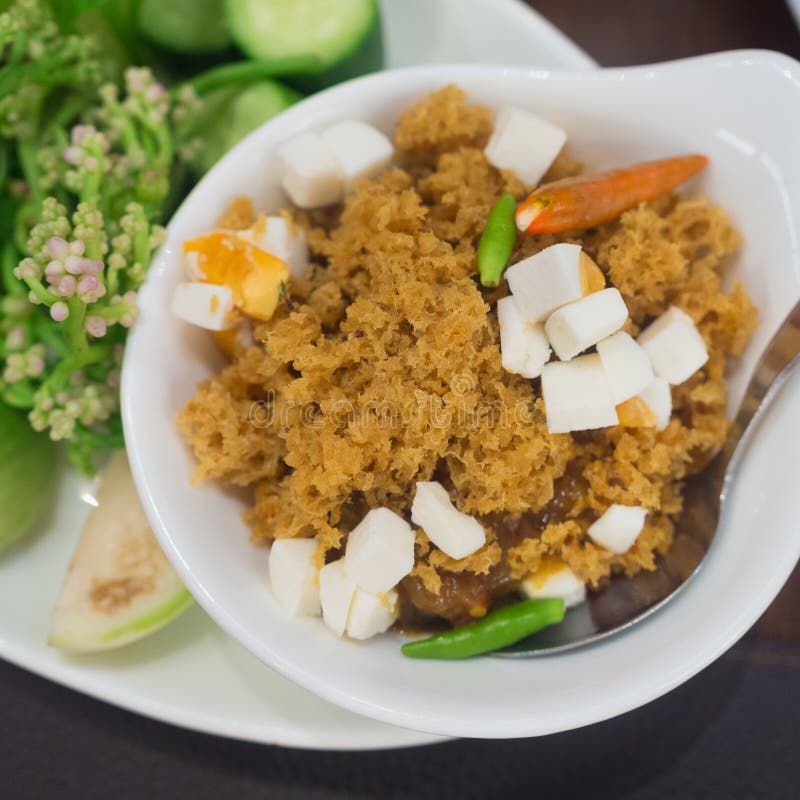 Shrimp Paste Sauce with Crispy Fried Fish Stock Image - Image of green ...