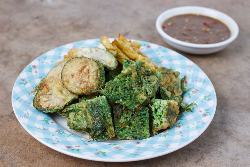 Shrimp Paste Sauce and Vegetable Fritters Stock Image - Image of fish ...
