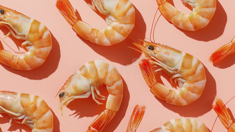 Shrimp Pattern on Pink Background, Top View Stock Image - Image of ...