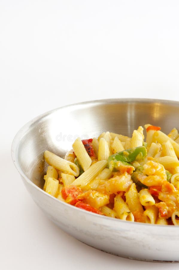 Shrimp Penne Pasta in Stainless Steel Pan Stock Image - Image of cheese ...