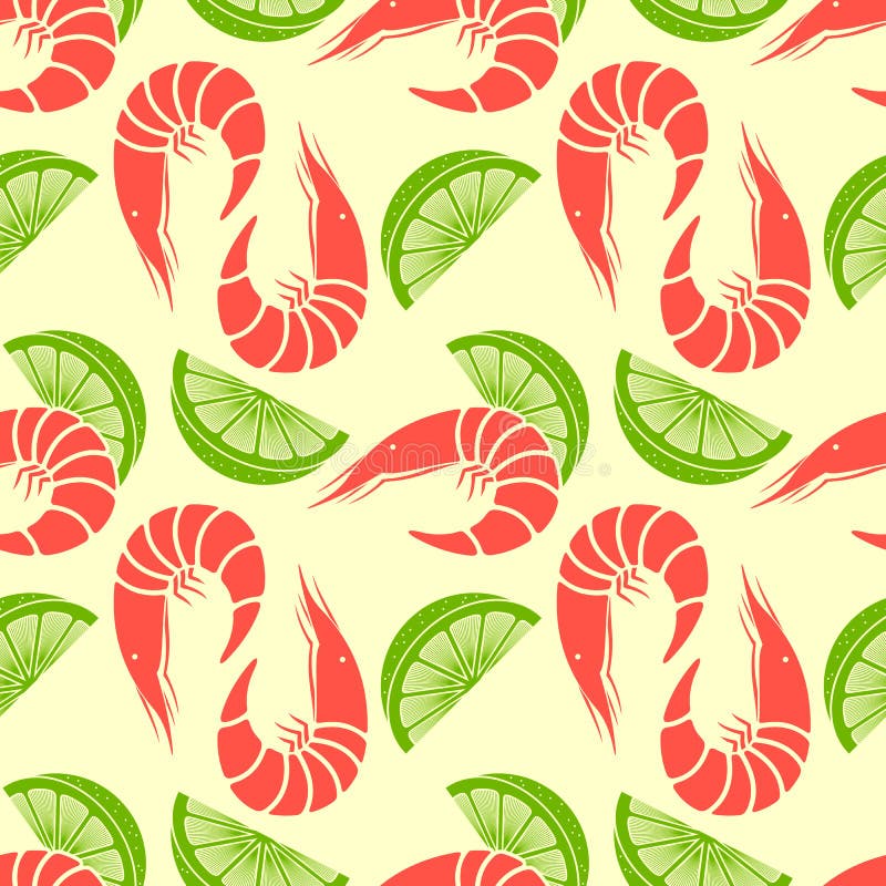 Shrimp or Prawn and Lime Slices Seamless Pattern Stock Vector ...
