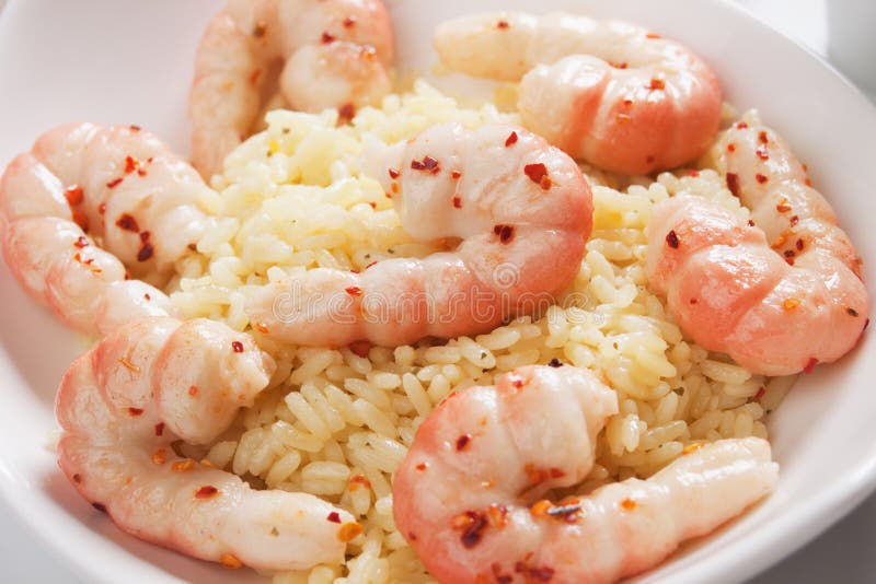 Shrimp Prawns with Cooked Rice Stock Photo - Image of photograph ...