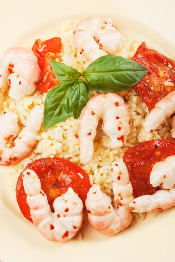 Shrimp Prawns with Cooked Rice Stock Photo - Image of vertical, seafood ...