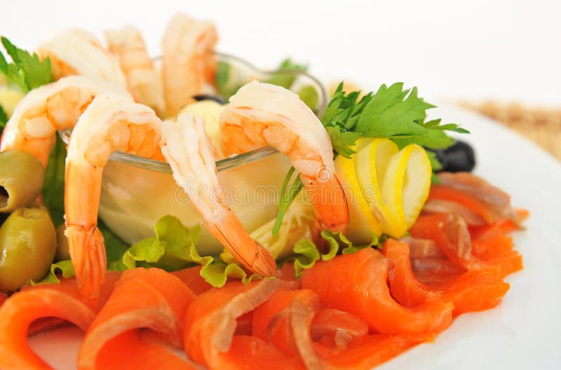 Shrimp, Red Fish,nice Served. Stock Photo - Image of eating, light ...