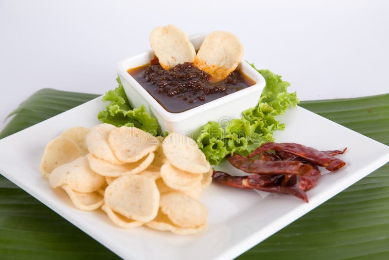 Shrimp Rice Cracker and Chili Paste on the White Background Stock Image ...