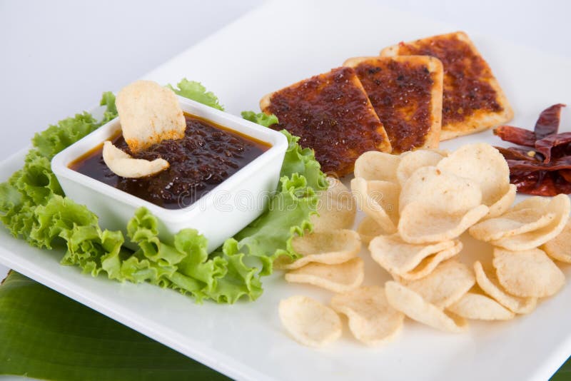 Shrimp Rice Cracker and Chili Paste on the White Background Stock Image ...