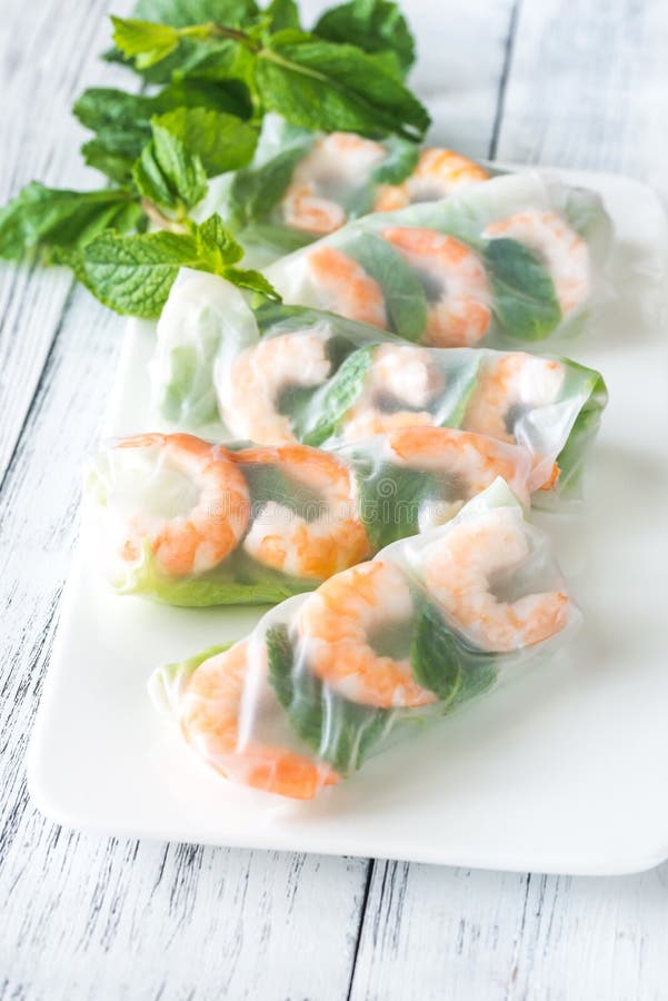 Shrimp rice paper rolls stock photo. Image of green - 122463710