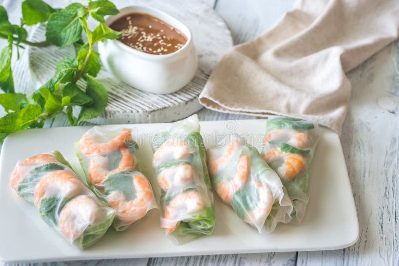 Shrimp rice paper rolls stock photo. Image of green - 122463710