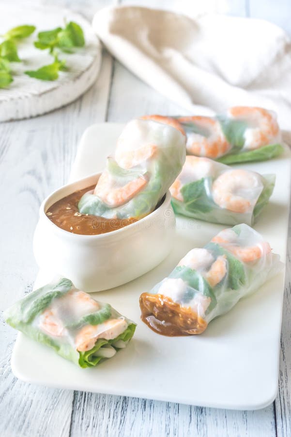 Shrimp rice paper rolls stock photo. Image of green - 122463710
