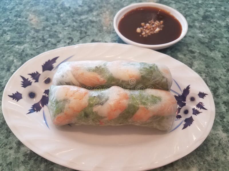 Shrimp Rolls with Rice Paper and Dipping Sauce Stock Photo - Image of ...