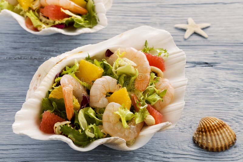 Shrimp Salad in Sea Shells. Stock Image - Image of dinner, nutrition ...