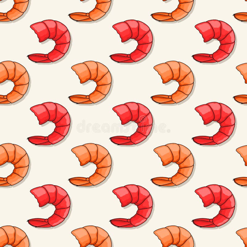 Shrimp Seamless Pattern, Blue Background for Seafood Menu with Prawns ...