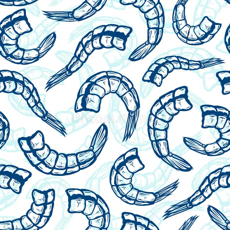 Shrimp Seamless Pattern, Seafood Background Stock Vector - Illustration ...