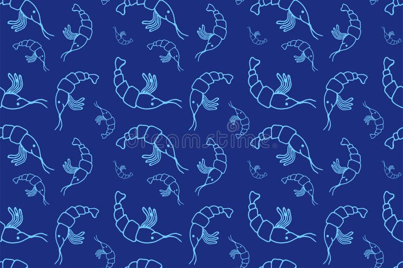 Shrimp Seamless Pattern, Blue Background for Seafood Menu with Prawns ...
