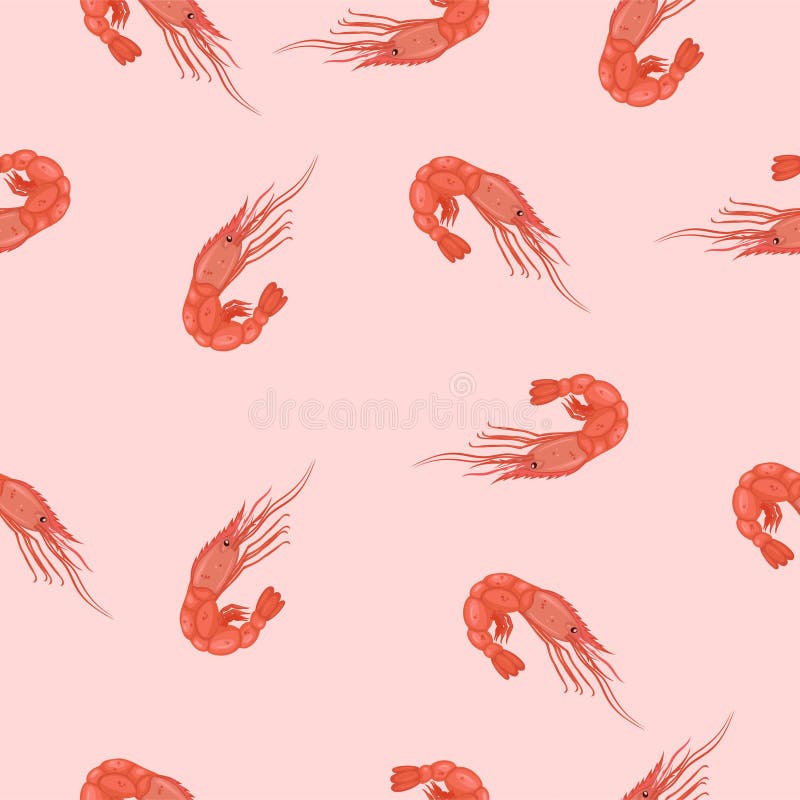 Shrimp Seamless Pattern in Pink. Vector Graphics Stock Illustration ...