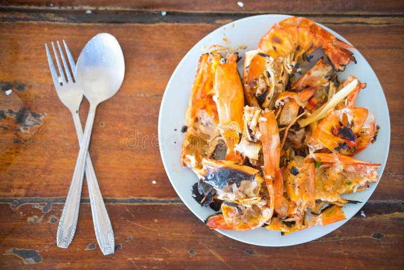 Shrimp Shell Waste after Eating Stock Image - Image of wooden, eating ...