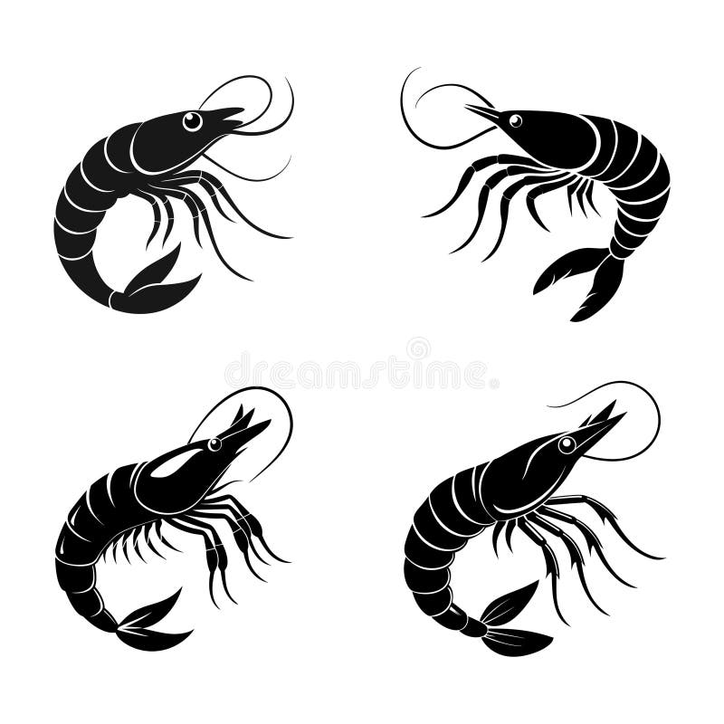 Set of Shrimp Silhouette Vector . Stock Vector - Illustration of meat ...