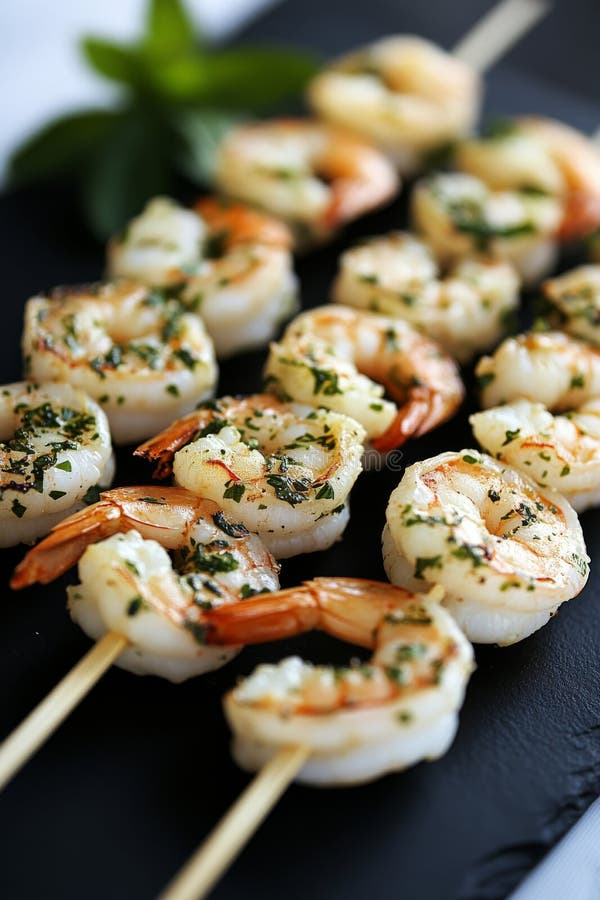Shrimp Skewers Grilled with Lemon, with Space for Seafood Menu Text ...