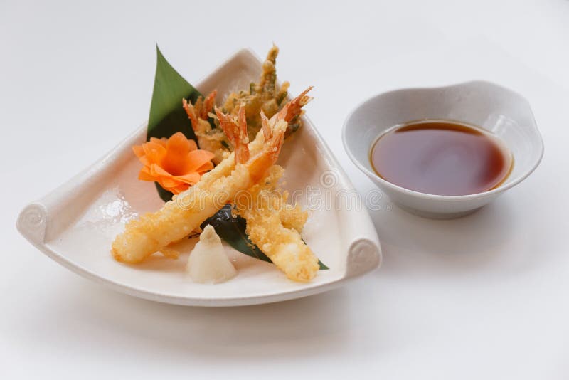 Shrimp Tempura Served with Mince Radish and Sauce Stock Photo - Image ...