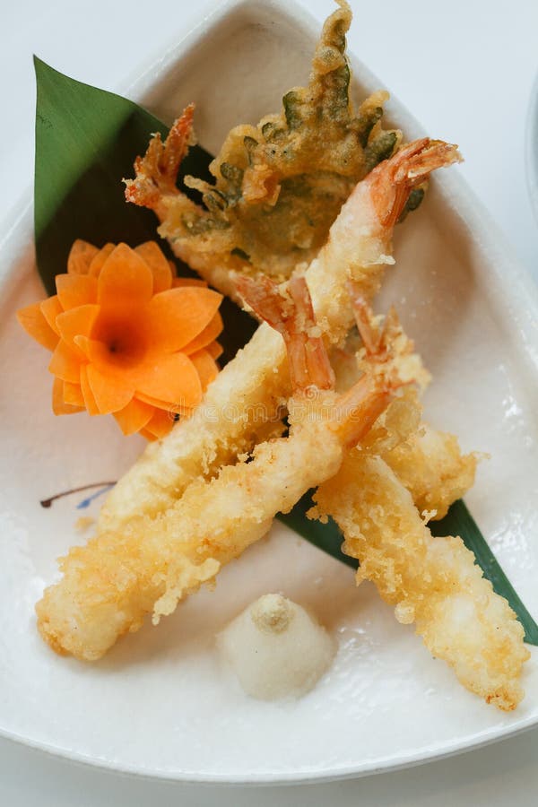 Shrimp Tempura Served with Mince Radish and Sauce Stock Photo - Image ...