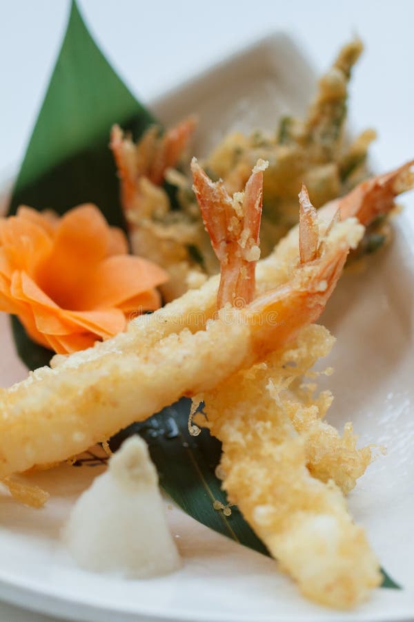 Shrimp Tempura Served with Mince Radish and Sauce Stock Image - Image ...