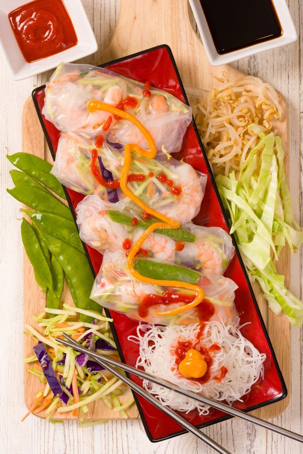 Shrimp Vegetable Spring Rolls Stock Photo - Image of china, sauce: 68655524