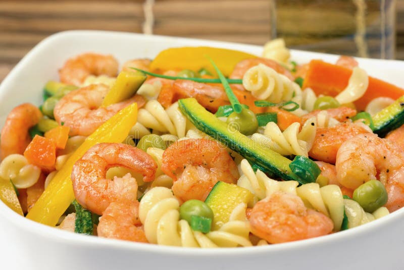 Shrimp and Vegetables Fusilli Pasta Salad Close Stock Photo - Image of ...
