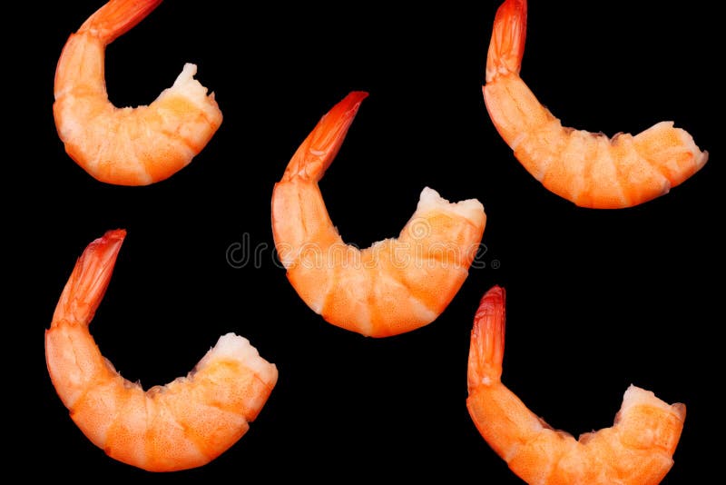 Shrimps Isolated on a Back Background. Top View Stock Image - Image of ...