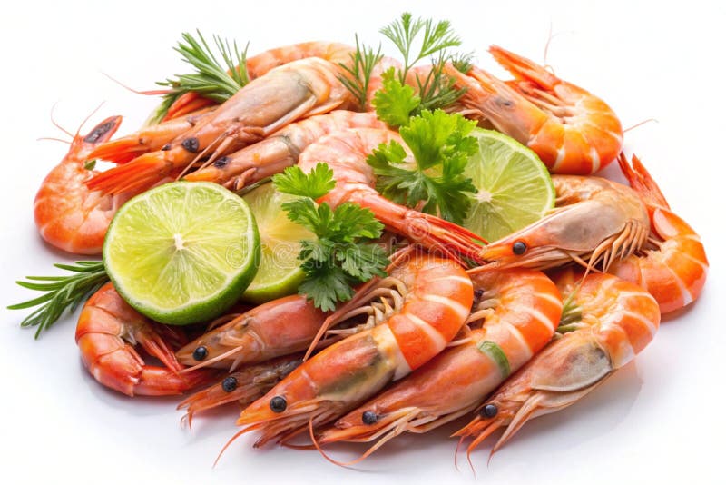 Shrimps Prawns Isolated on White Background Stock Illustration ...