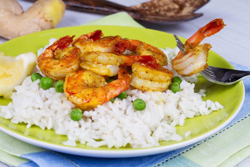 Shrimps with Rice and Peas stock image. Image of italian - 49691873