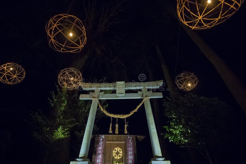 Shrine and bamboo lights stock image. Image of snow - 207383373