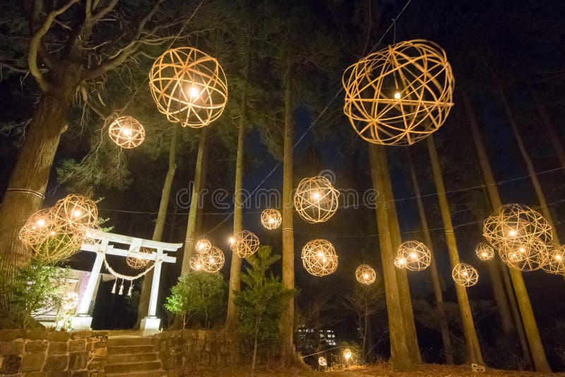 Shrine and bamboo lights stock photo. Image of japan - 207383408