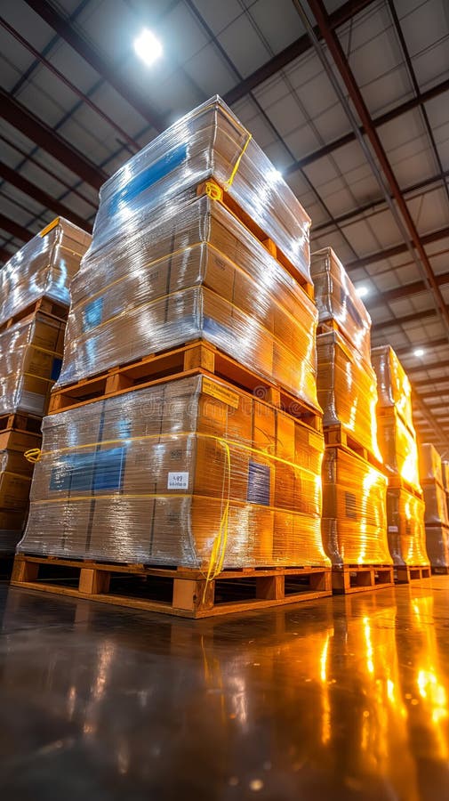 Shrink-Wrapped Pallets in Warehouse Stock Image - Image of ...