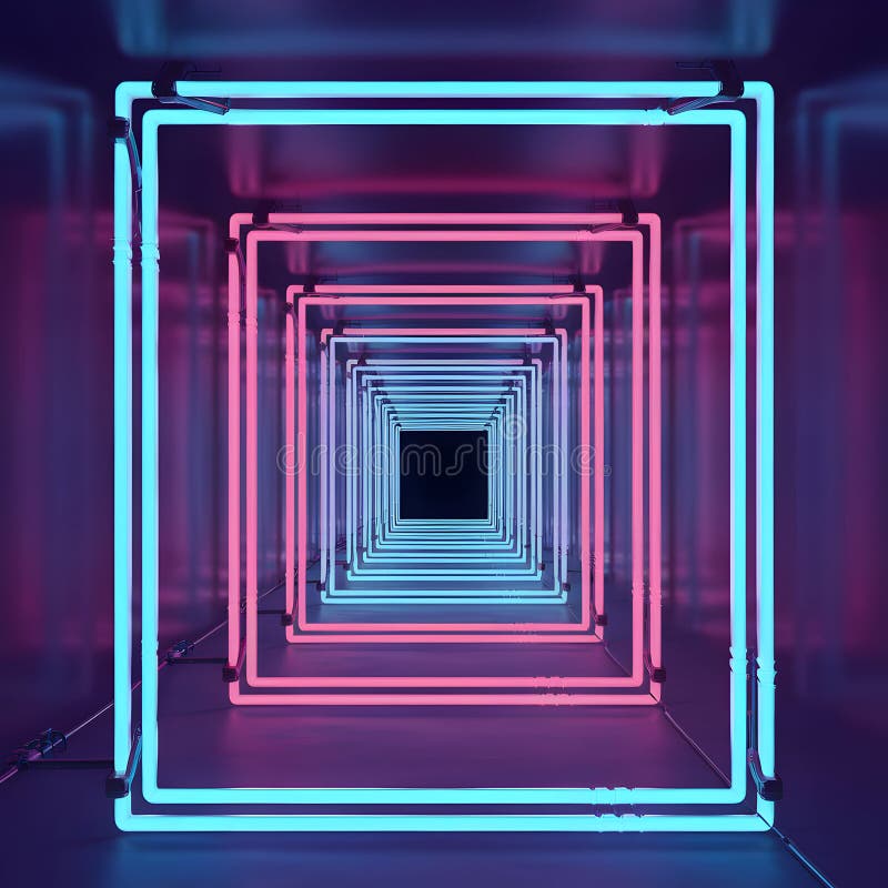 Shrinking Neon Frames on Purple Background, Forming Corridor Like ...