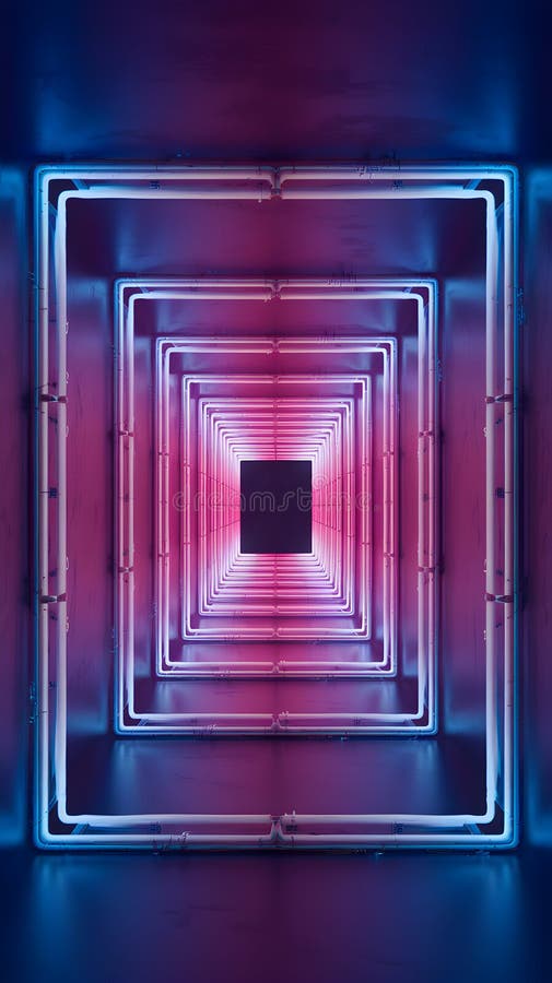 Shrinking Neon Frames on Purple Background, Forming Corridor Like ...