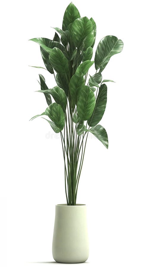 Shrubs, Large Leaves, Small Leaves, Palm, in Ceramic Pots. Isolated on ...