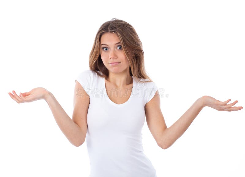 Shrugging Young Woman in Doubt Stock Image - Image of confusion, wonder ... Shrugging Young Woman in Doubt Stock Image - Image of confusion, wonder ...
