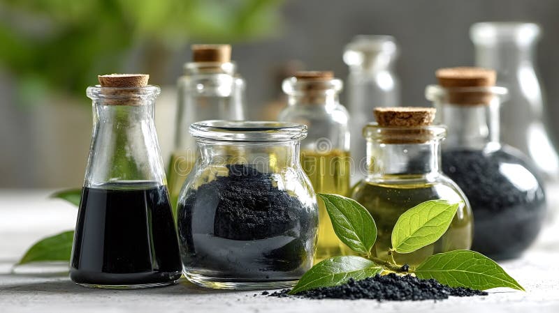 Shungite Powder and Liquid Solution in Glass Bottles Displaying Healing ...