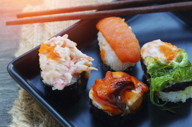 Shushi on plate stock photo. Image of sashimi, tasty - 83590972