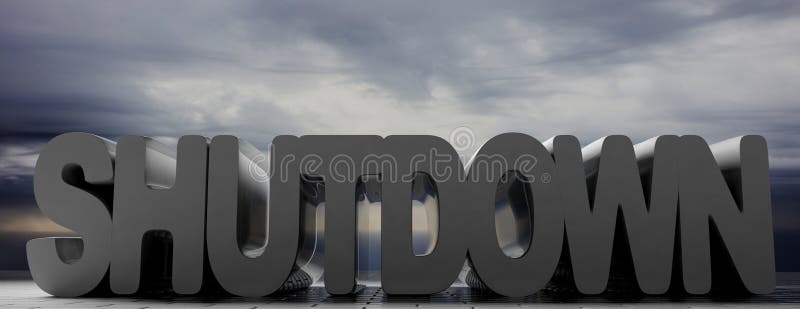 Shutdown Concept. Shutdown Text on Grey Cloudy Sky Background, Banner ...