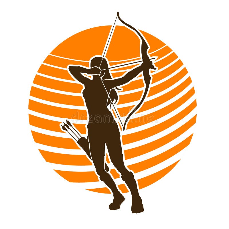 Female Archer Warrior Silhouette Vector on White Background Stock ...