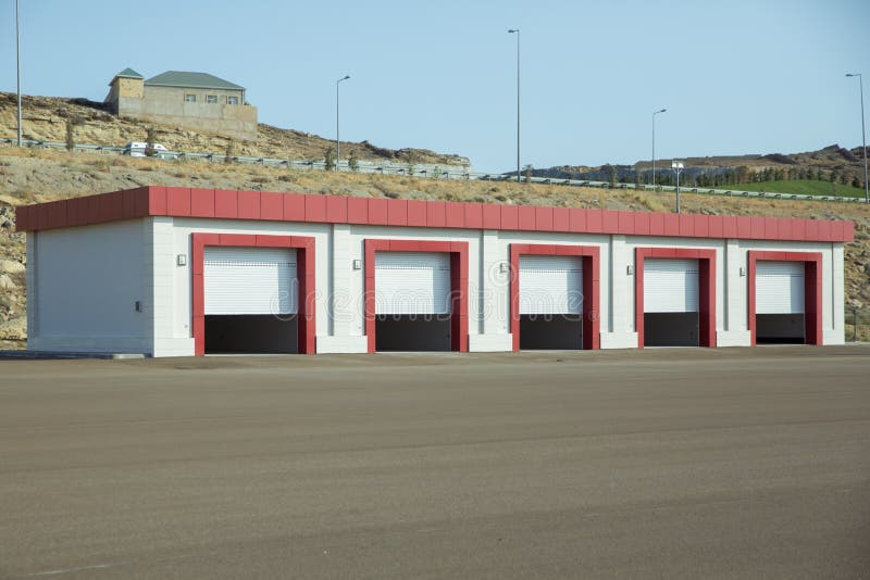 Shutter Door or Roller Door and Concrete Floor Outside .White Automatic ...