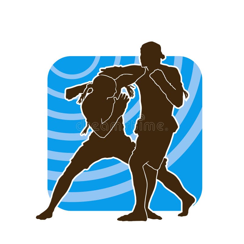 Silhouette of a Male Kickboxer Athlete in Action Pose. Stock Vector ...