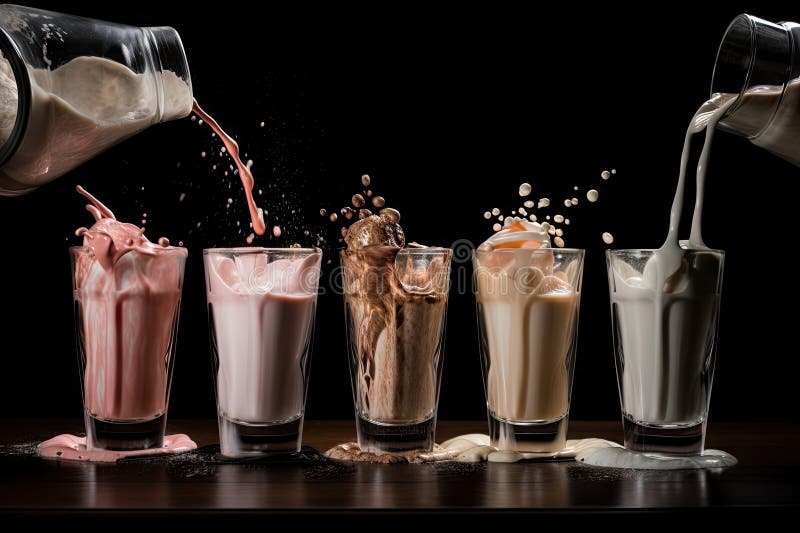 Shutter Speed Series of Milkshakes Being Poured into Glass, with Each ...