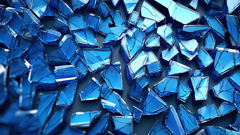 Shuttered Blue Colored Broken Glass Technology Abstract Background ...