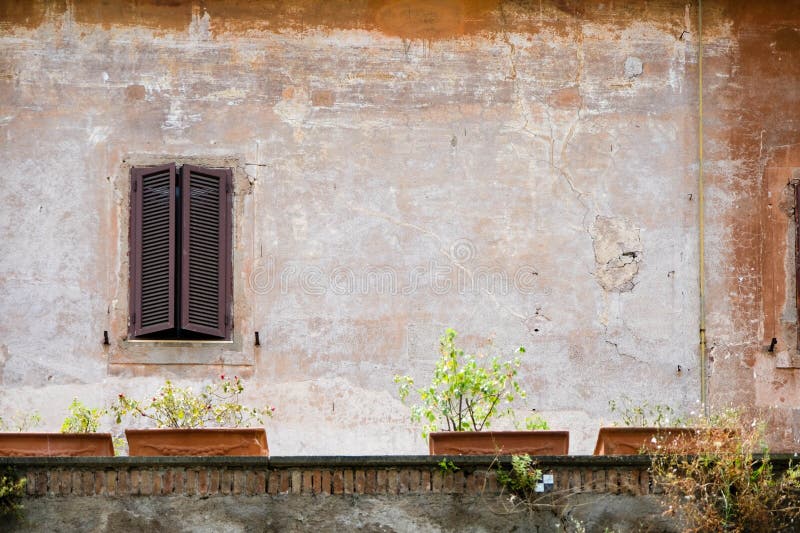 Shuttered Window and Aged Wall with Ledge in Rom, Italy Stock Image ...