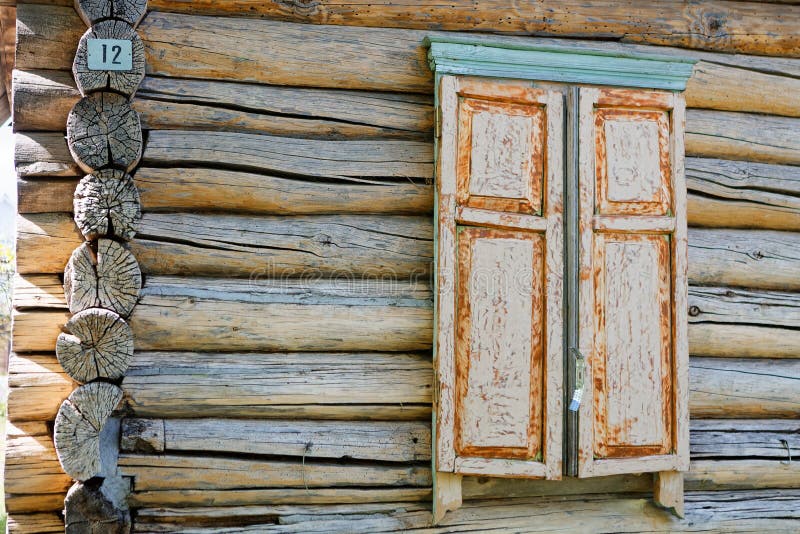 Shuttered Windows in an Old Wooden House Stock Image - Image of closed ...