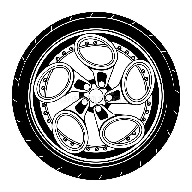 Car Wheel Line Art Vector Illustration Stock Vector - Illustration of ...