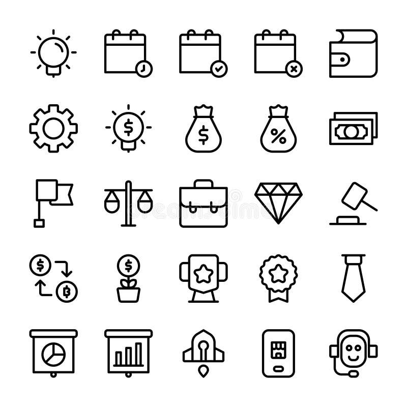 Business Part 1 Icon Set in Outline Style Stock Vector - Illustration ...