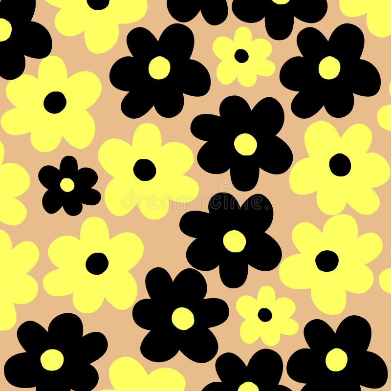 Preppy Yellow Black Hippie Flower Pattern Stock Illustration ...
